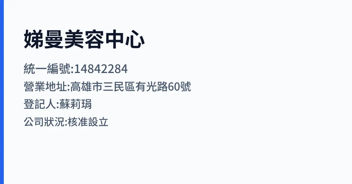 娣曼美容中心 - 統編 14842284(高雄市) 公司登記資料與營業項目詳細圖表