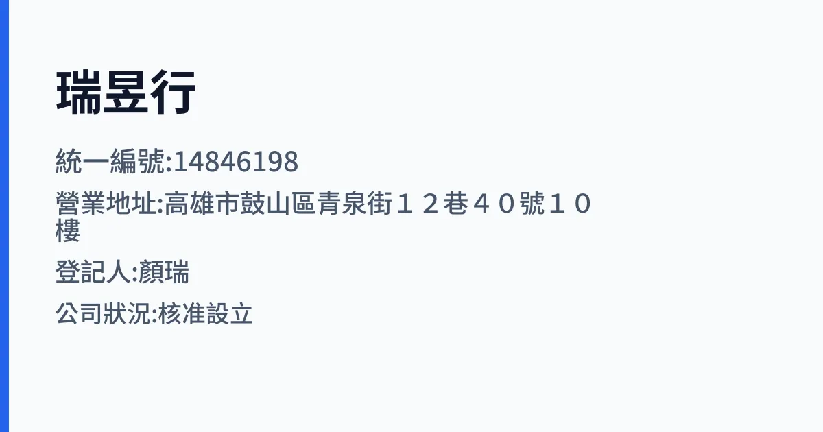 瑞昱行 - 統編 14846198(高雄市) 公司登記資料與營業項目詳細圖表