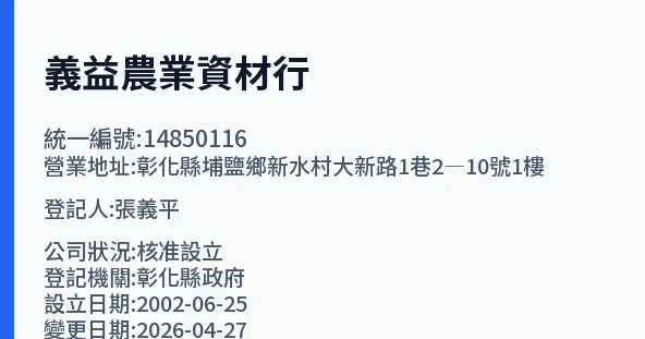 義益農業資材行的照片-統編 14850116(彰化縣) 公司登記資料與營業項目詳細圖表