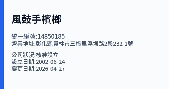 風鼓手檳榔的照片-統編 14850185(彰化縣) 公司登記資料與營業項目詳細圖表