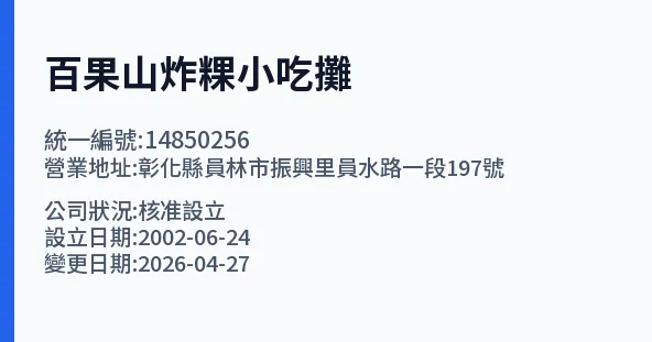 百果山炸粿小吃攤的照片-統編 14850256(彰化縣) 公司登記資料與營業項目詳細圖表