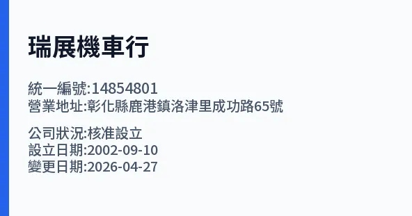 瑞展機車行的照片-統編 14854801(彰化縣) 公司登記資料與營業項目詳細圖表