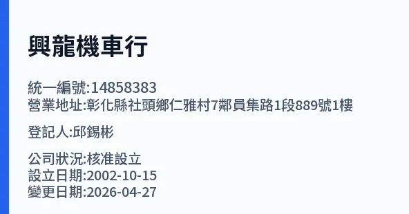 興龍機車行的照片-統編 14858383(彰化縣) 公司登記資料與營業項目詳細圖表