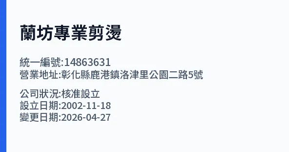 蘭坊專業剪燙的照片-統編 14863631(彰化縣) 公司登記資料與營業項目詳細圖表