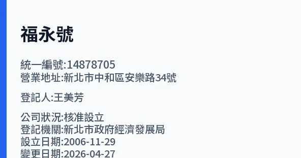 福永號的照片-統編 14878705(新北市) 公司登記資料與營業項目詳細圖表