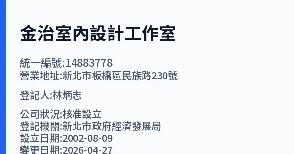 金治室內設計工作室的照片-統編 14883778(新北市) 公司登記資料與營業項目詳細圖表