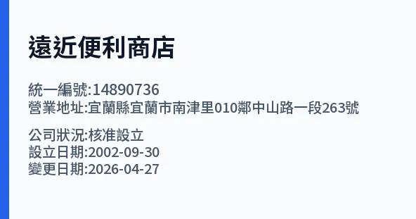 遠近便利商店的照片-統編 14890736(宜蘭縣) 公司登記資料與營業項目詳細圖表