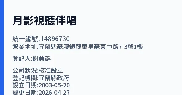 月影視聽伴唱的照片-統編 14896730(宜蘭縣) 公司登記資料與營業項目詳細圖表