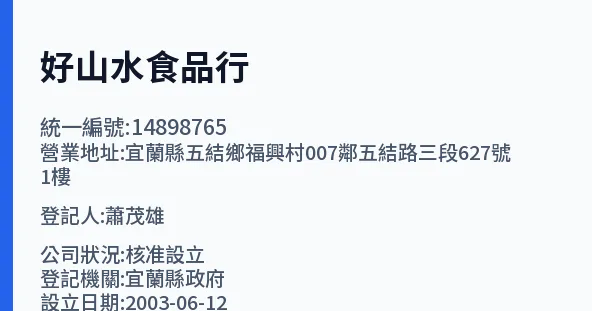 好山水食品行的照片-統編 14898765(宜蘭縣) 公司登記資料與營業項目詳細圖表