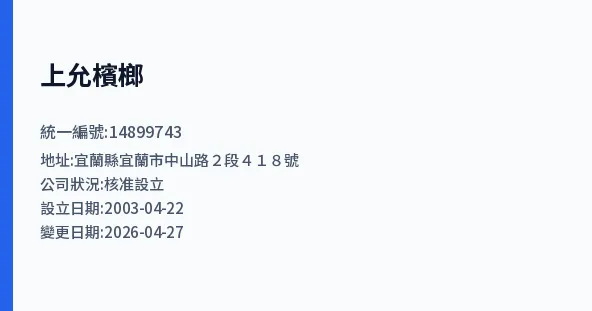 上允檳榔的照片-統編 14899743(宜蘭縣) 公司登記資料與營業項目詳細圖表