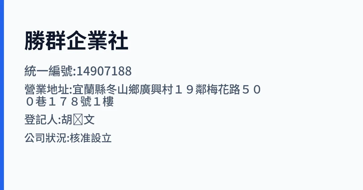 勝群企業社 - 統編 14907188(宜蘭縣) 公司登記資料與營業項目詳細圖表