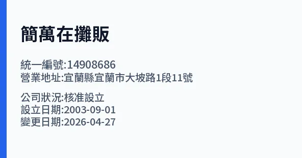 簡萬在攤販的照片-統編 14908686(宜蘭縣) 公司登記資料與營業項目詳細圖表