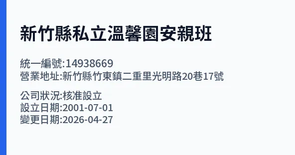 新竹縣私立溫馨園安親班的照片-統編 14938669(新竹縣) 公司登記資料與營業項目詳細圖表