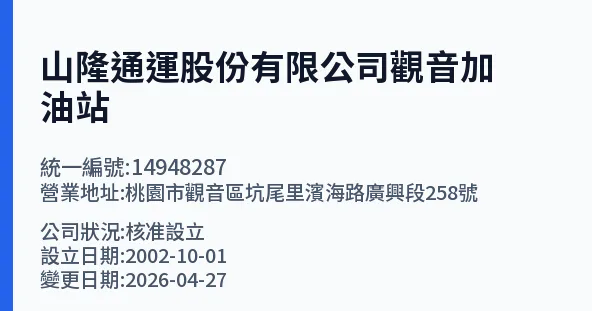 山隆通運股份有限公司觀音加油站的照片-統編 14948287(桃園市) 公司登記資料與營業項目詳細圖表