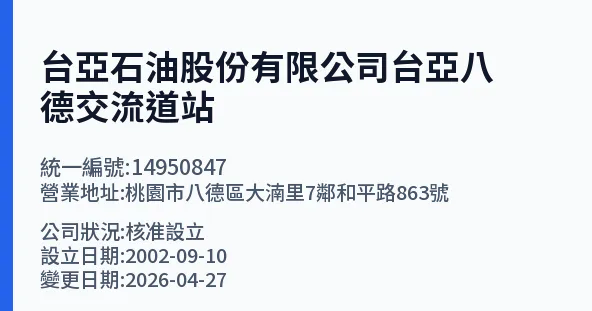台亞石油股份有限公司台亞八德交流道站的照片-統編 14950847(桃園市) 公司登記資料與營業項目詳細圖表