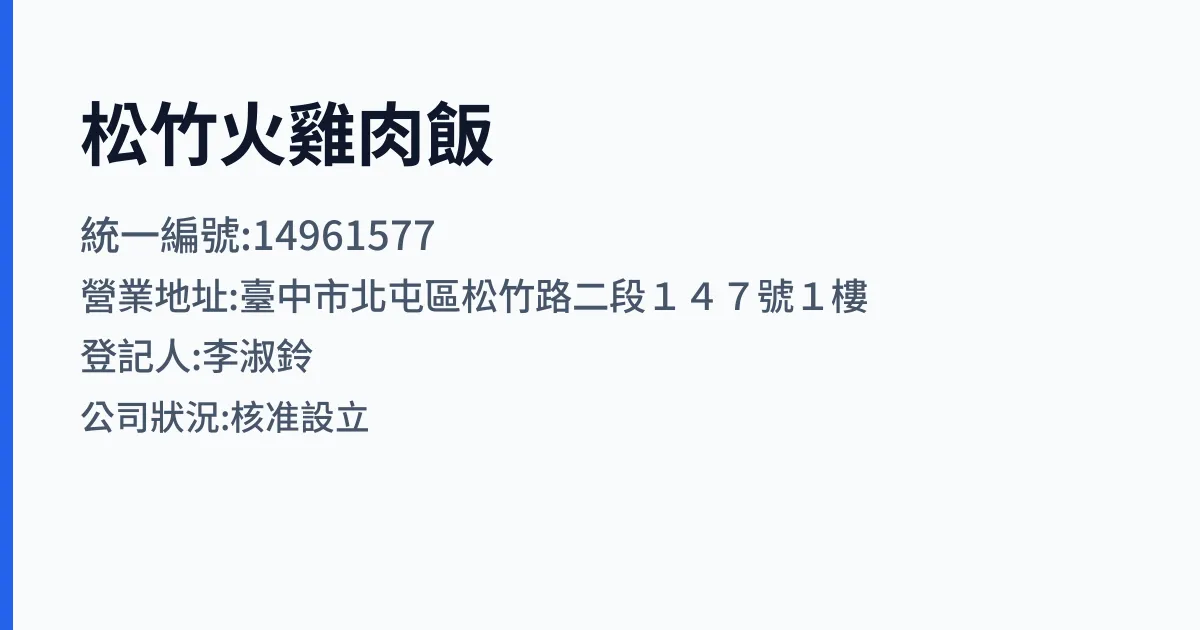 松竹火雞肉飯 - 統編 14961577(臺中市) 公司登記資料與營業項目詳細圖表