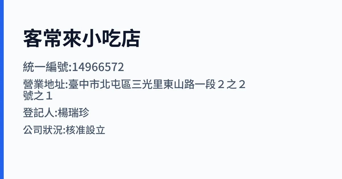 客常來小吃店 - 統編 14966572(臺中市) 公司登記資料與營業項目詳細圖表