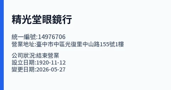精光堂眼鏡行的照片-統編 14976706(臺中市) 公司登記資料與營業項目詳細圖表