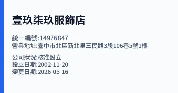 壹玖柒玖服飾店的照片-統編 14976847(臺中市) 公司登記資料與營業項目詳細圖表
