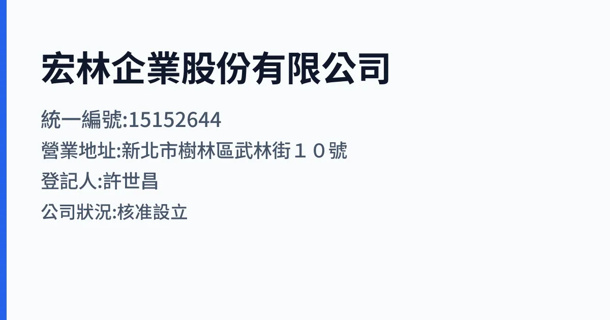 宏林企業股份有限公司 - 統編 15152644(新北市) 公司登記資料與營業項目詳細圖表