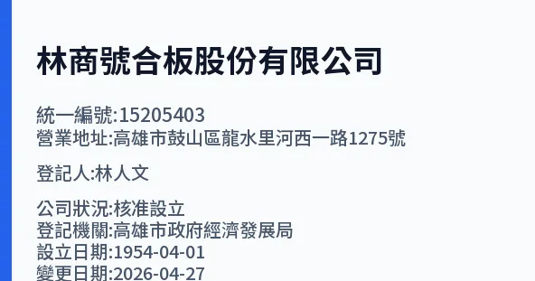林商號合板股份有限公司的照片-統編 15205403(高雄市) 公司登記資料與營業項目詳細圖表