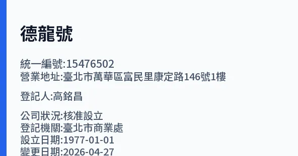 德龍號的照片-統編 15476502(臺北市) 公司登記資料與營業項目詳細圖表
