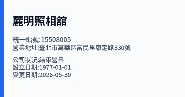 麗明照相舘的照片-統編 15508005(臺北市) 公司登記資料與營業項目詳細圖表