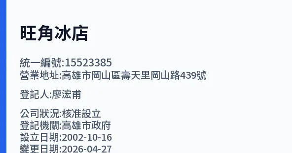 旺角冰店的照片-統編 15523385(高雄市) 公司登記資料與營業項目詳細圖表
