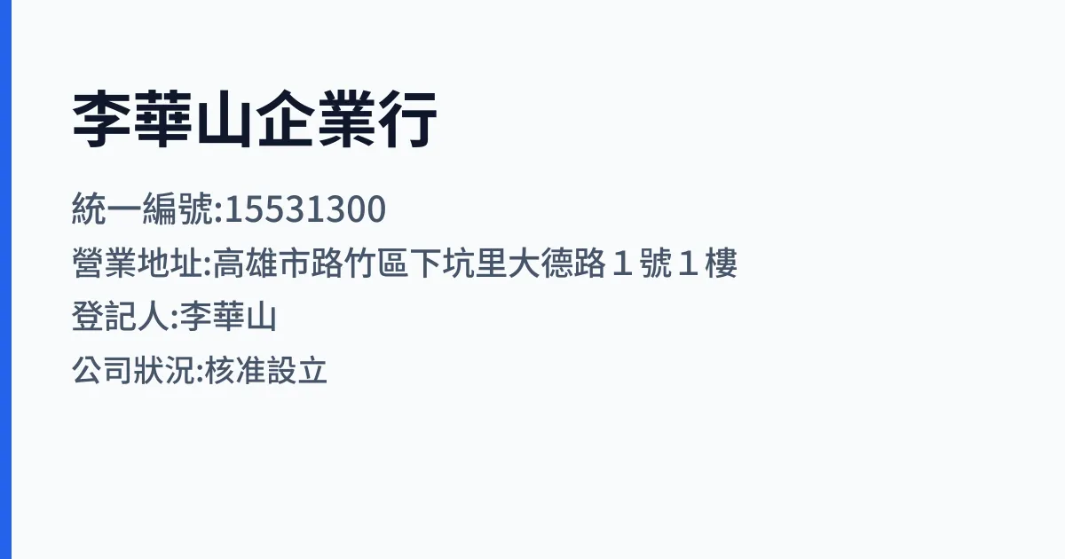 李華山企業行 - 統編 15531300(高雄市) 公司登記資料與營業項目詳細圖表