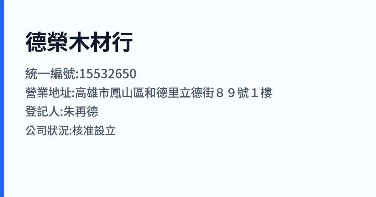 德榮木材行 - 統編 15532650(高雄市) 公司登記資料與營業項目詳細圖表