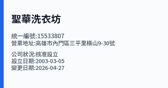 聖華洗衣坊的照片-統編 15533807(高雄市) 公司登記資料與營業項目詳細圖表