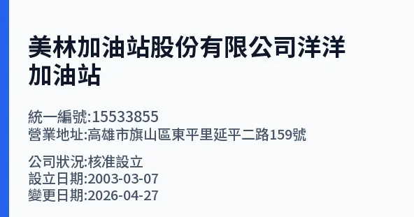 美林加油站股份有限公司洋洋加油站的照片-統編 15533855(高雄市) 公司登記資料與營業項目詳細圖表