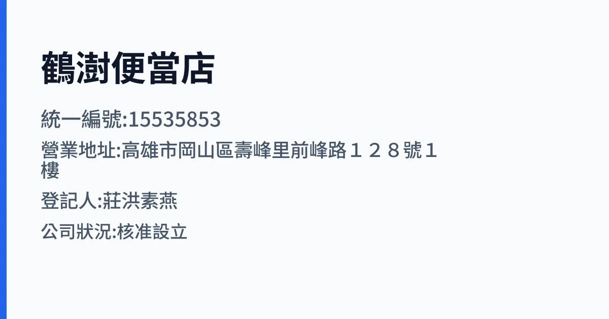 鶴澍便當店 - 統編 15535853(高雄市) 公司登記資料與營業項目詳細圖表
