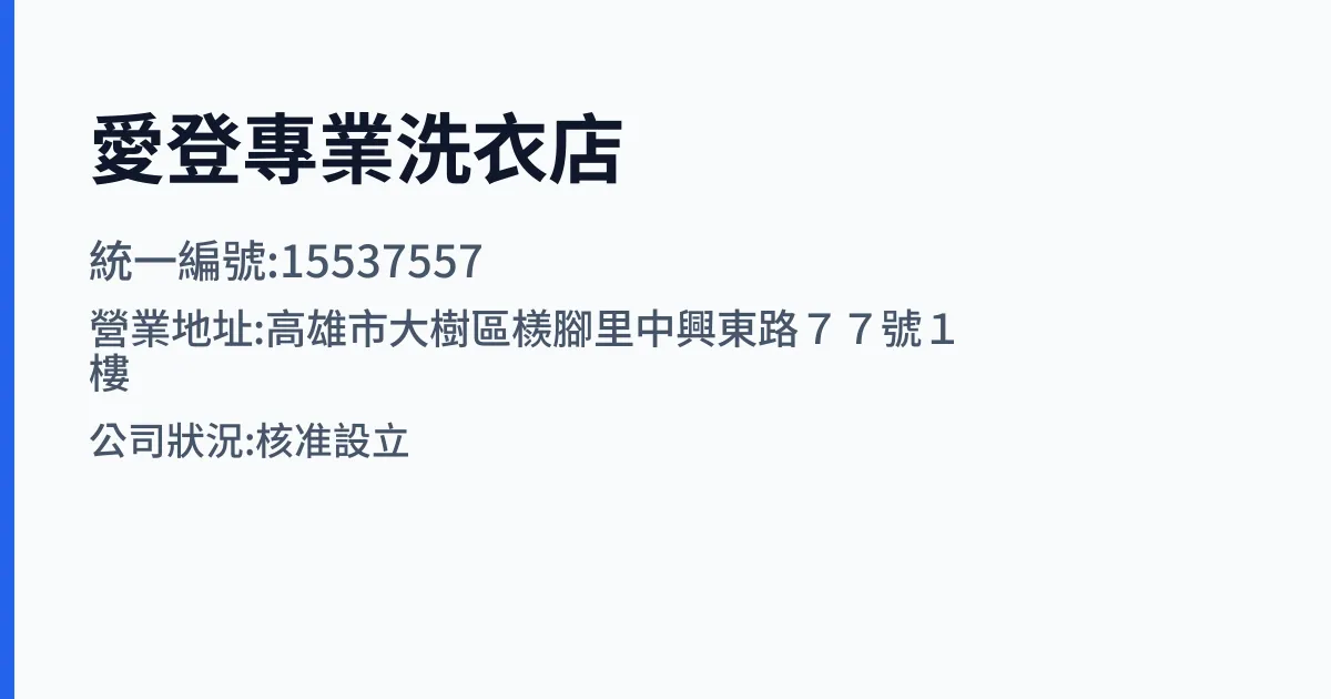 愛登專業洗衣店 - 統編 15537557(高雄市) 公司登記資料與營業項目詳細圖表