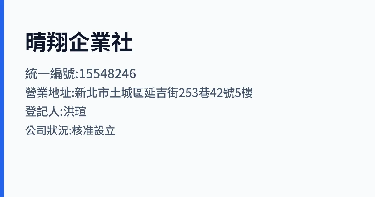 晴翔企業社 - 統編 15548246（新北市） 公司登記資料與營業項目詳細圖表
