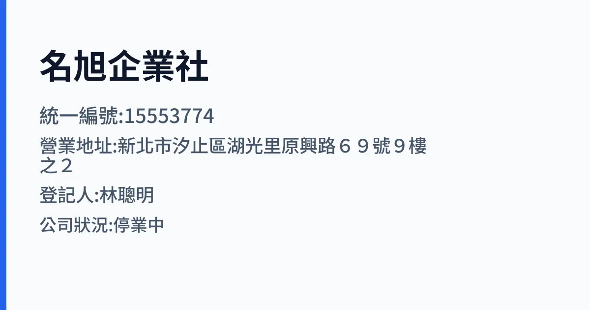 名旭企業社 - 統編 15553774(新北市) 公司登記資料與營業項目詳細圖表