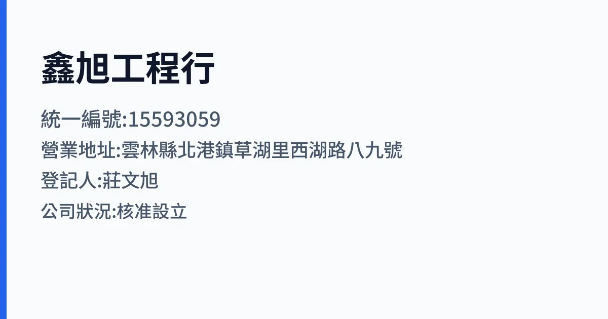 鑫旭工程行 - 統編 15593059(雲林縣) 公司登記資料與營業項目詳細圖表