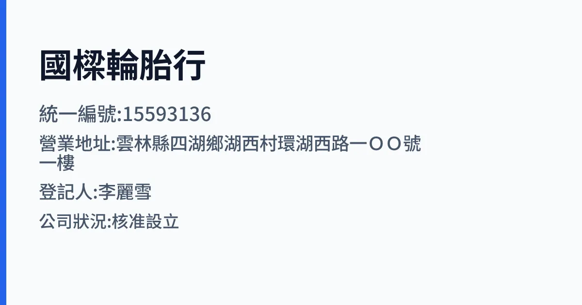 國樑輪胎行 - 統編 15593136（雲林縣） 公司登記資料與營業項目詳細圖表