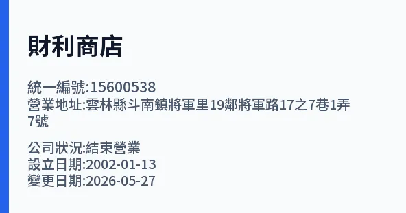 財利商店的照片-統編 15600538(雲林縣) 公司登記資料與營業項目詳細圖表