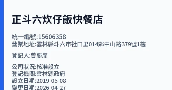 正斗六炊仔飯快餐店的照片-統編 15606358(雲林縣) 公司登記資料與營業項目詳細圖表