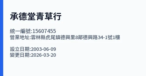 承德堂青草行的照片-統編 15607455(雲林縣) 公司登記資料與營業項目詳細圖表