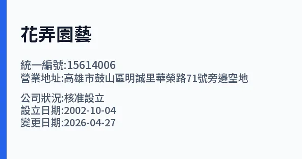 花弄園藝的照片-統編 15614006(高雄市) 公司登記資料與營業項目詳細圖表