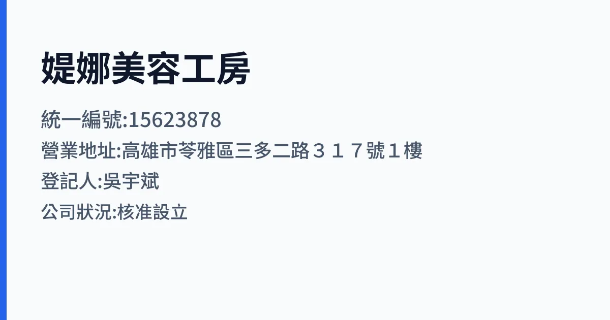 媞娜美容工房 - 統編 15623878(高雄市) 公司登記資料與營業項目詳細圖表