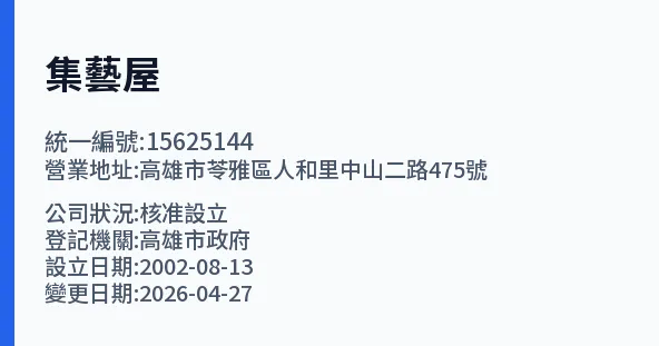 集藝屋的照片-統編 15625144(高雄市) 公司登記資料與營業項目詳細圖表