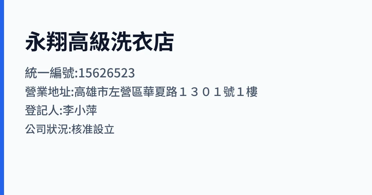 永翔高級洗衣店 - 統編 15626523（高雄市） 公司登記資料與營業項目詳細圖表