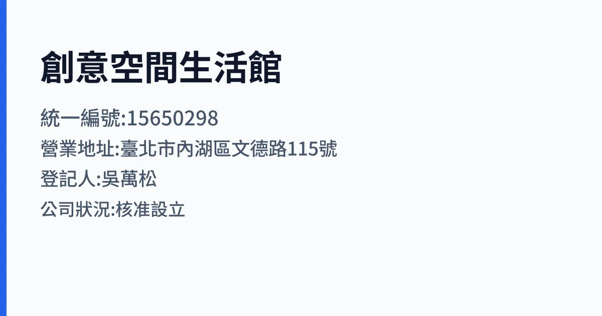 創意空間生活館 - 統編 15650298(臺北市) 公司登記資料與營業項目詳細圖表