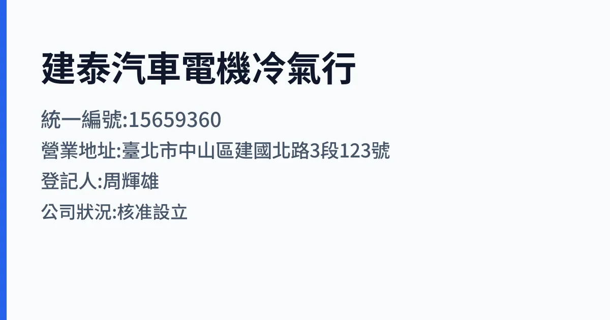 建泰汽車電機冷氣行 - 統編 15659360(臺北市) 公司登記資料與營業項目詳細圖表