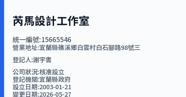 芮馬設計工作室的照片-統編 15665546(宜蘭縣) 公司登記資料與營業項目詳細圖表