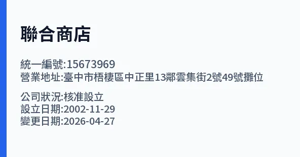 聯合商店的照片-統編 15673969(臺中市) 公司登記資料與營業項目詳細圖表