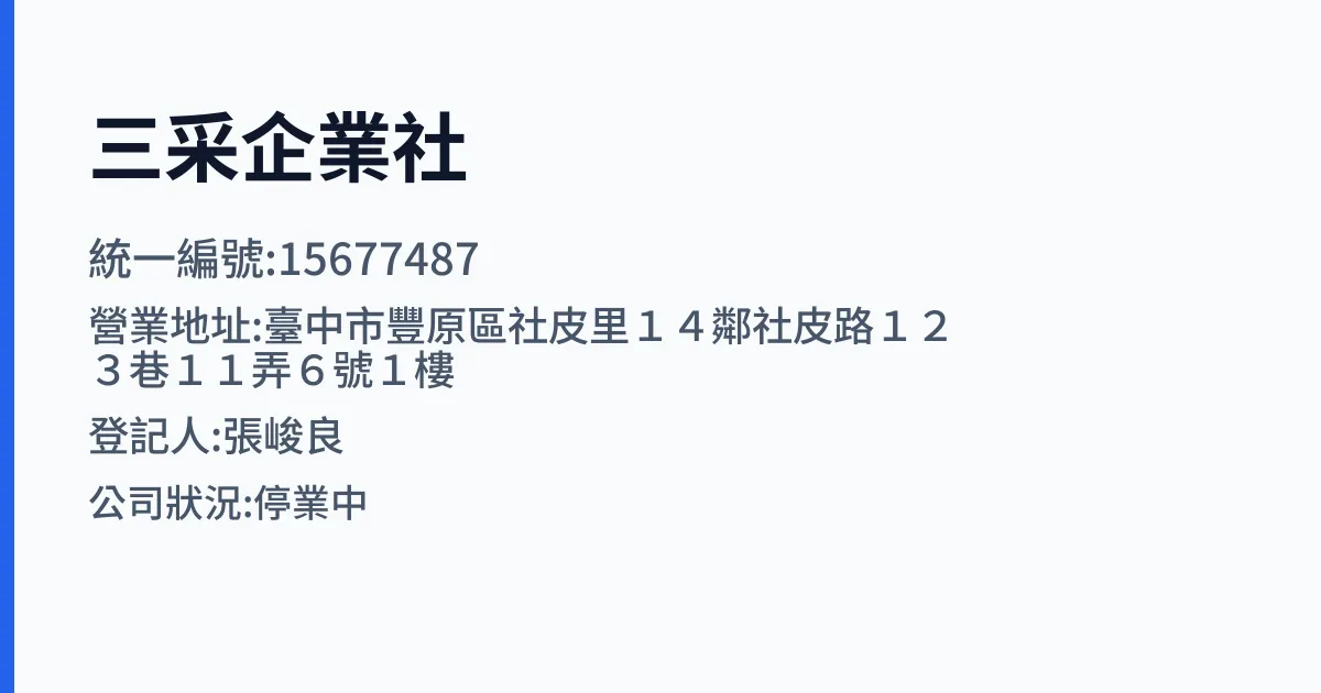 三采企業社 - 統編 15677487(臺中市) 公司登記資料與營業項目詳細圖表